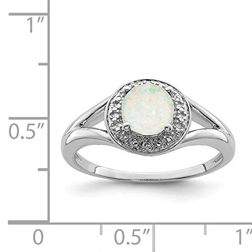 The Black Bow Sterling Silver .01 Ctw (H-I, I2-I3) Diamond & Round Created Opal Ring Size 6