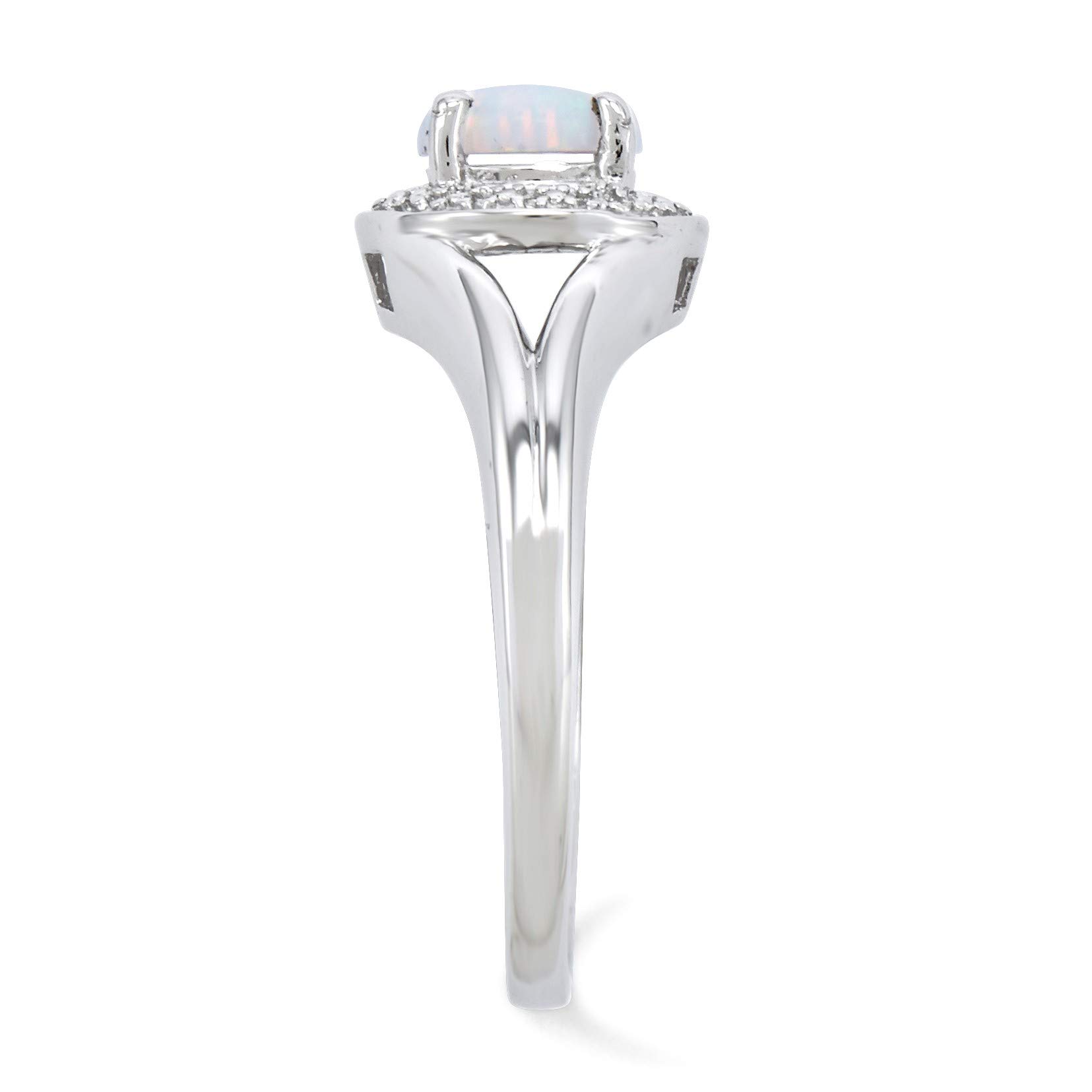 The Black Bow Sterling Silver .01 Ctw (H-I, I2-I3) Diamond & Round Created Opal Ring Size 6