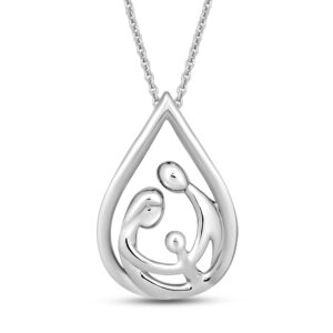 jewelili sterling silver parent and 1 child drop pendant necklace, 18" rolo chain