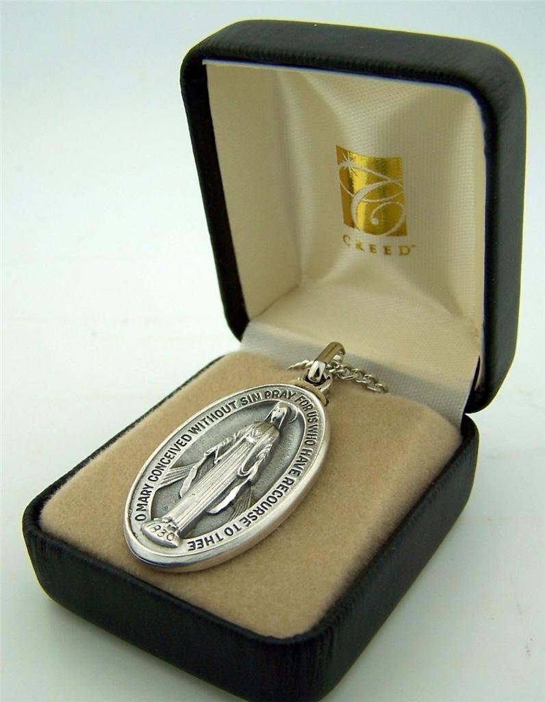 CB Silver Toned Base Oval Virgin Mother Mary Madonna Medal, 1 1/2 Inch