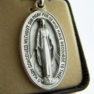 CB Silver Toned Base Oval Virgin Mother Mary Madonna Medal, 1 1/2 Inch