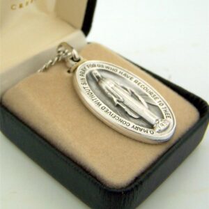 CB Silver Toned Base Oval Virgin Mother Mary Madonna Medal, 1 1/2 Inch