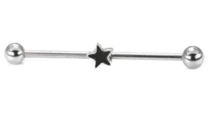 316l surgical black star 14g 1 1/2" industrial bar ear barbell piercing jewelry body accentz® jewelry sold individually