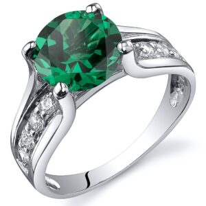 peora simulated emerald cathedral ring in sterling silver, solitaire round shape, 8mm, 1.75 carats total, comfort fit size 7