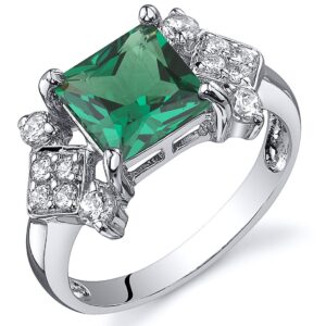 peora simulated emerald ring sterling silver princess cut 1.50 carats size 6