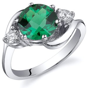 peora simulated emerald ring in sterling silver, round shape, 8mm, 1.75 carats total, size 7