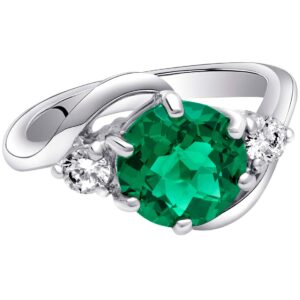 PEORA Simulated Emerald Ring in Sterling Silver, Round Shape, 8mm, 1.75 Carats total, Size 7