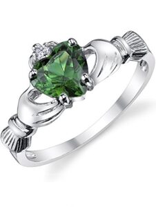 sterling silver 925 irish claddagh friendship & love ring with simulated emerald green color heart cubic zirconia 6