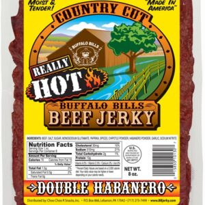 Buffalo Bills 8oz Double Habanero Country Cut Beef Jerky Pack (moist & tender really hot beef jerky)