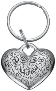 danforth florentine heart keychain handcrafted pewter love keychain for her – 1 ½” tall, made in usa