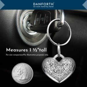 DANFORTH Florentine Heart Keychain Handcrafted Pewter Love Keychain For Her – 1 ½” Tall, Made In USA