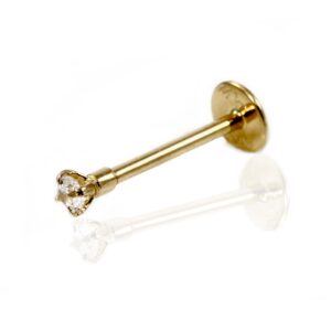 14k gold labret stud body piercing cz lip ring 13mm - 18 gauge (yellow-gold)