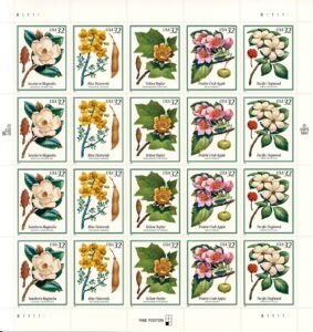 flowering trees full pane of twenty 32 cent stamps scott 3193-97