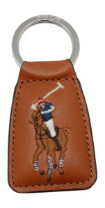 polo ralph lauren multi-color big pony key chain fob leather tan