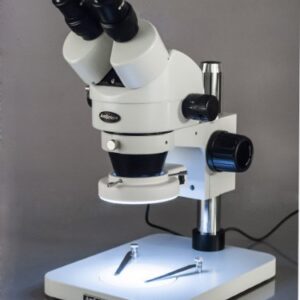 AmScope SM-1BS-64S Professional Binocular Stereo Zoom Microscope, WH10x Eyepieces, 7X-45X Magnification, 0.7X-4.5X Zoom Objective, 64-Bulb LED Ring Light, Pillar Stand, 110V-240V