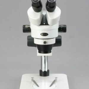 AmScope SM-1BS-64S Professional Binocular Stereo Zoom Microscope, WH10x Eyepieces, 7X-45X Magnification, 0.7X-4.5X Zoom Objective, 64-Bulb LED Ring Light, Pillar Stand, 110V-240V