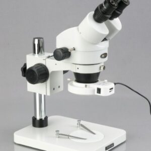 AmScope SM-1BS-64S Professional Binocular Stereo Zoom Microscope, WH10x Eyepieces, 7X-45X Magnification, 0.7X-4.5X Zoom Objective, 64-Bulb LED Ring Light, Pillar Stand, 110V-240V