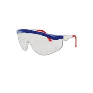 mcr safety tk130 tomahawk safety glasses with clear scratch-resistant lens and colored frame, standard, red/white/blue