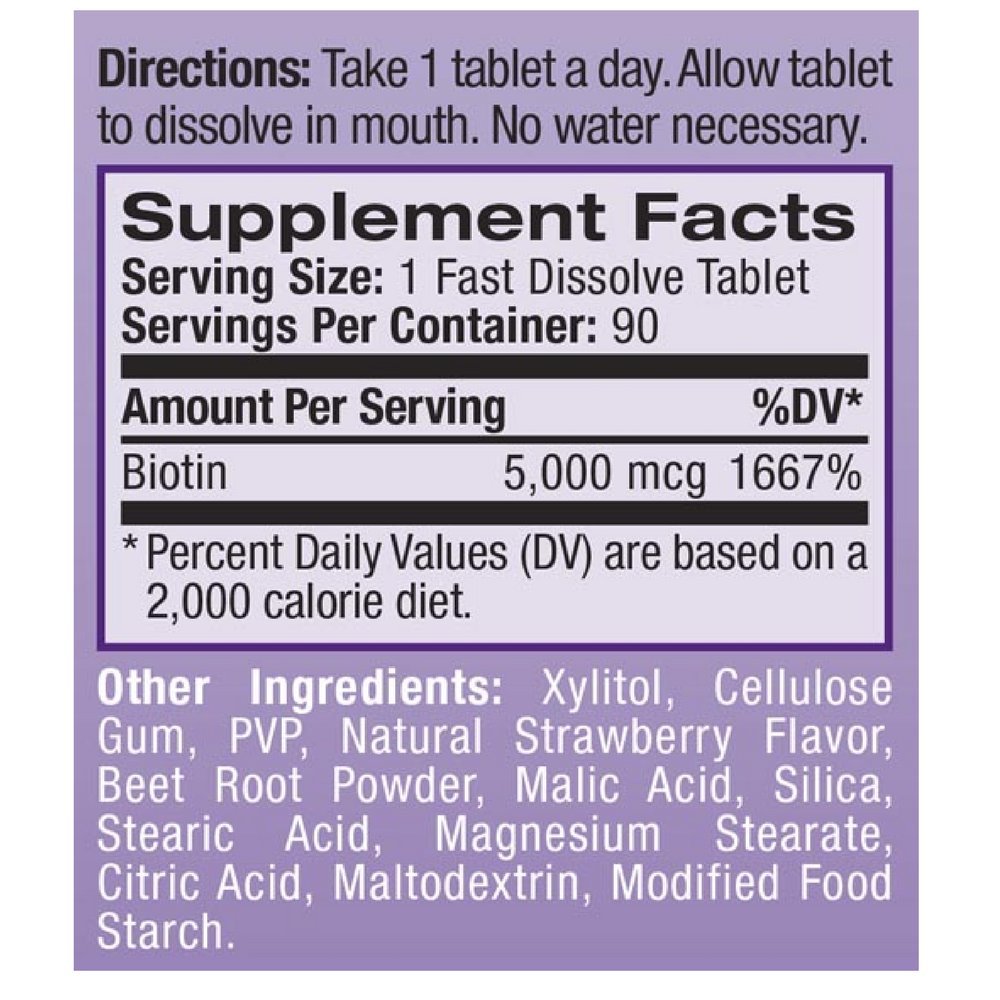 Natrol Biotin 5,000mcg Fast Dissolve, 90 Tablets (Pack of 4)