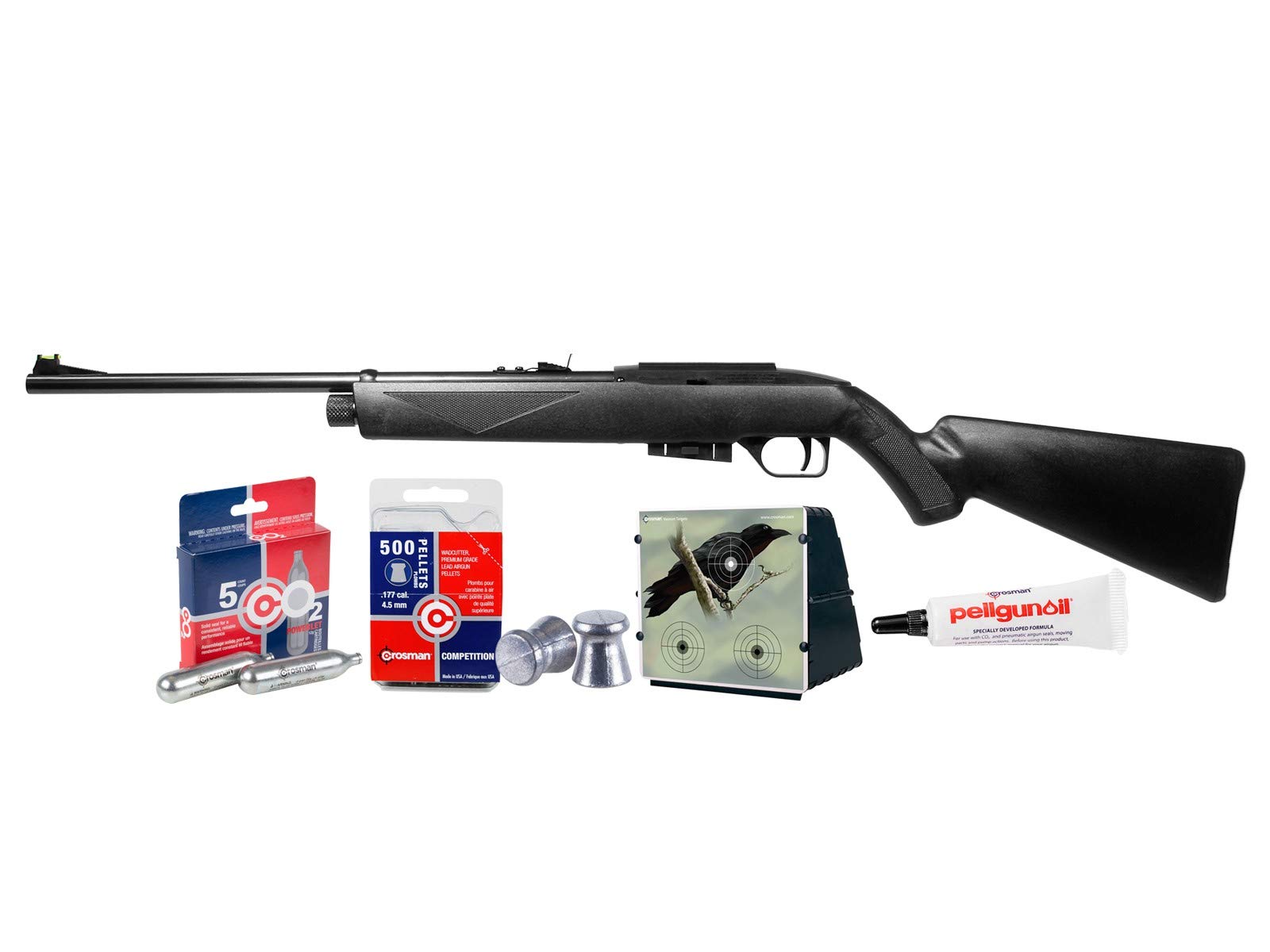 Crosman 1077 Air Rifle (Rifle + Pellets, CO2, Pellgun Oil and Target Combo)