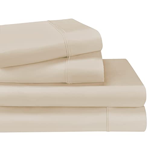 Superior Egyptian Cotton 4 Piece Sheet Set, Luxury 1200 Thread Count, Eco-Friendly, Sustainable Sheets, Ultra-Soft Basics, Solid, Deep Pocket Fitted Sheet, Flat Sheet, Pillowcases, King, Ivory