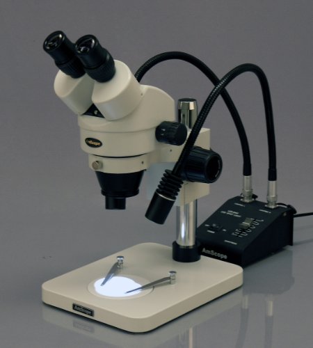 AmScope SM-1BSW2-L6W Professional Binocular Stereo Zoom Microscope, WH10x Eyepieces, 3.5X-225X Magnification, 0.7X-4.5X Zoom Objective, 6W LED Gooseneck LED Light, Pillar Stand, 110V-240V