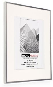 silver picture frame for 11 x 14 prints with removable white mat, eliminate the mat to display a 16 x 20 poster, for wall mount use - aluminum frame with clear plastic lens