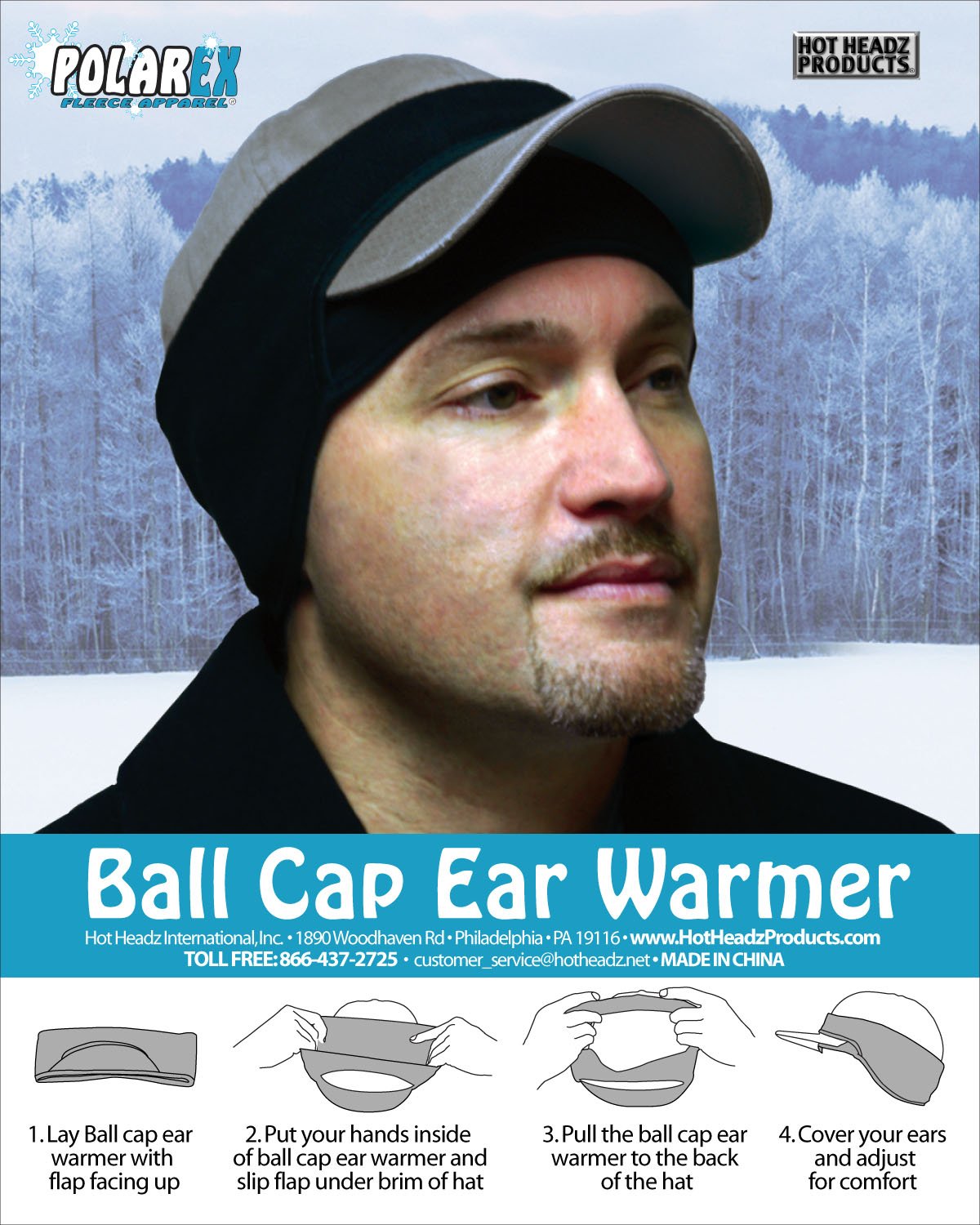 Hot Headz Polarex Ball Cap Ear Warmer, Black, One Size