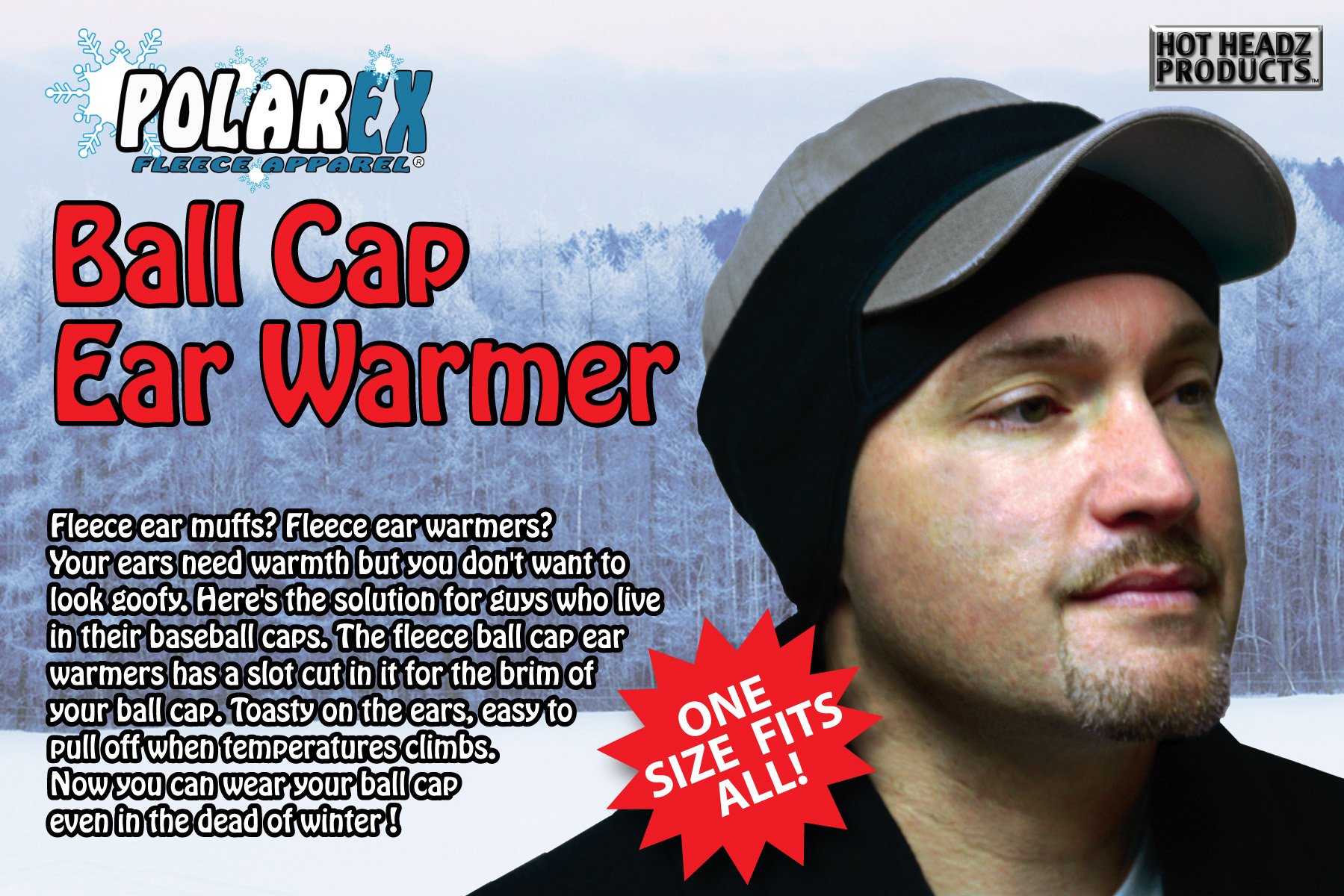 Hot Headz Polarex Ball Cap Ear Warmer, Black, One Size