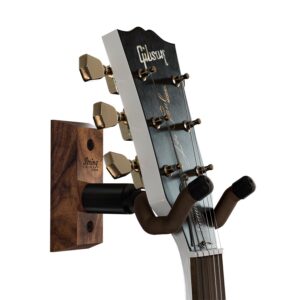 string swing guitar wall mount, guitar hanger, wall guitar mount, guitar holder hook for wall, fits all size guitars, acoustic, electric, bass, black walnut hardwood - made in usa