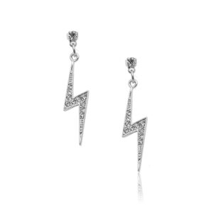 spinningdaisy silver plated crystal lightning bolt earrings