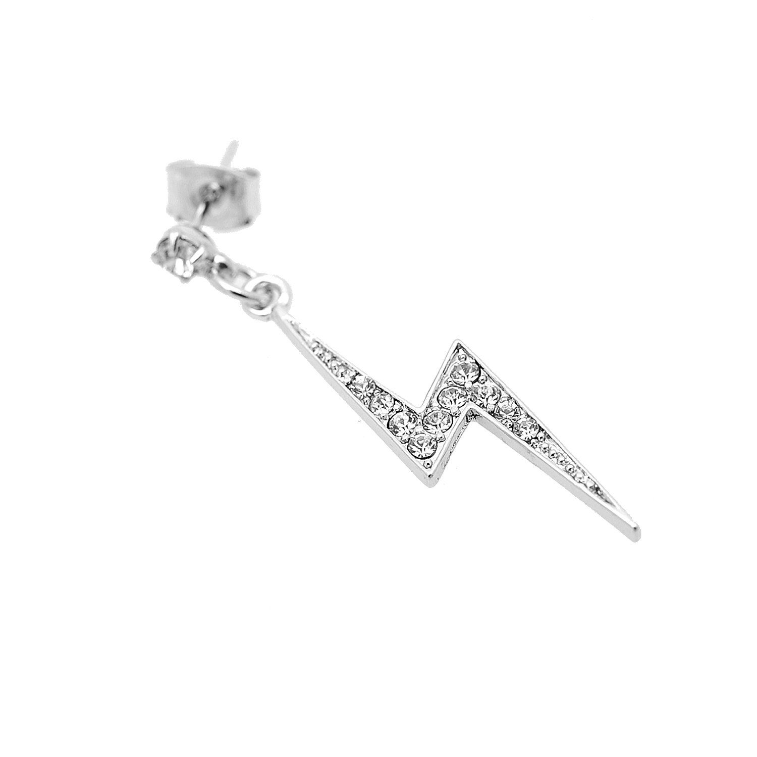 Spinningdaisy Silver Plated Crystal Lightning Bolt Earrings