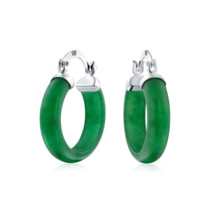 medium size enhanced gemstone green jade round tube hoop earrings western jewelry for women teen .925 sterling silver .75 inch diameter