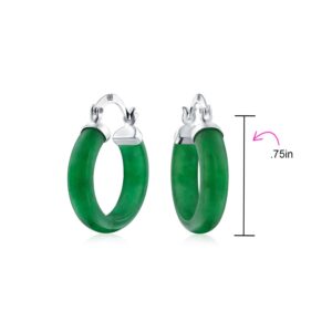 Medium Size Enhanced Gemstone Green Jade Round Tube Hoop Earrings Western Jewelry For Women Teen .925 Sterling Silver .75 Inch Diameter