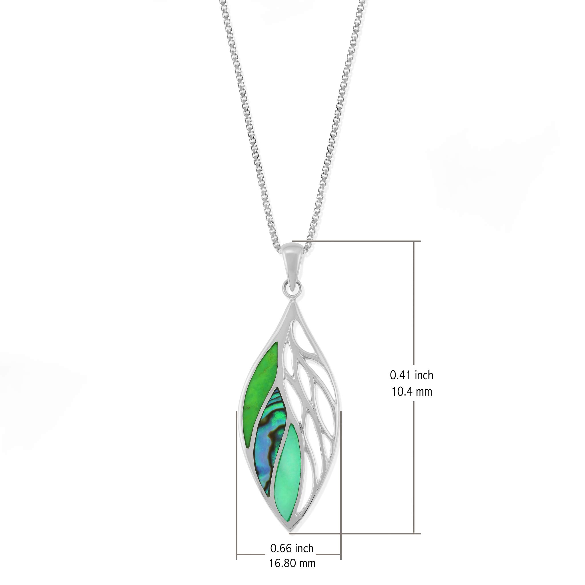 Boma Jewelry Sterling Silver Green Turquoise, Abalone, Green Mother-of-Pearl Leaf Necklace, 20 inches