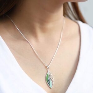 Boma Jewelry Sterling Silver Green Turquoise, Abalone, Green Mother-of-Pearl Leaf Necklace, 20 inches