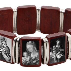 Catholica Shop Madonna Cherry Wood Bracelet | Assorted Black and White Images of Madonna I Wooden Stretchable Bracelet I Catholic Bracelets Women I Religious Bracelet