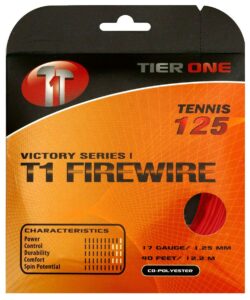 tier one sports tru pro firewire - tennis string set (poly): ultimate ball bite (17g (1.25 mm), 12.2 m, red)