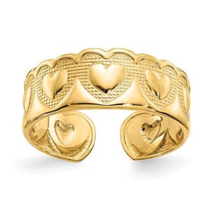 icecarats 14k yellow gold heart love adjustable toe ring open midi band summer beach jewelry