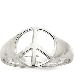 925 Sterling Silver Peace Sign Inspirational Symbol Ring Size 8