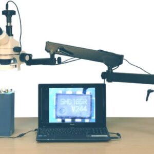 AmScope SM-8TZ-144S-10M Digital Professional Trinocular Stereo Zoom Microscope, WH10x Eyepieces, 3.5X-90X Magnification, 0.7X-4.5X Zoom Objective, 144-Bulb LED Ring Light, Articulating-Arm Boom Stand, 110V-240V, Includes 0.5x and 2.0x Barlow Lenses and 10