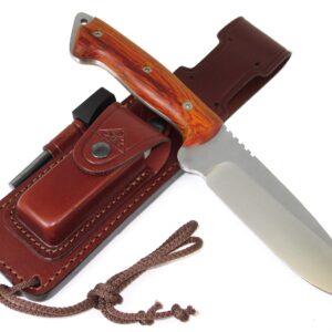 CELTIBEROCOCO - Outdoor / Survival / Hunting / Tactical Knife - Cocobolo Wood Handle, Stainless Steel MOVA-58 with Genuine Leather Multi-positioned Sheath + Sharpener Stone + Firesteel