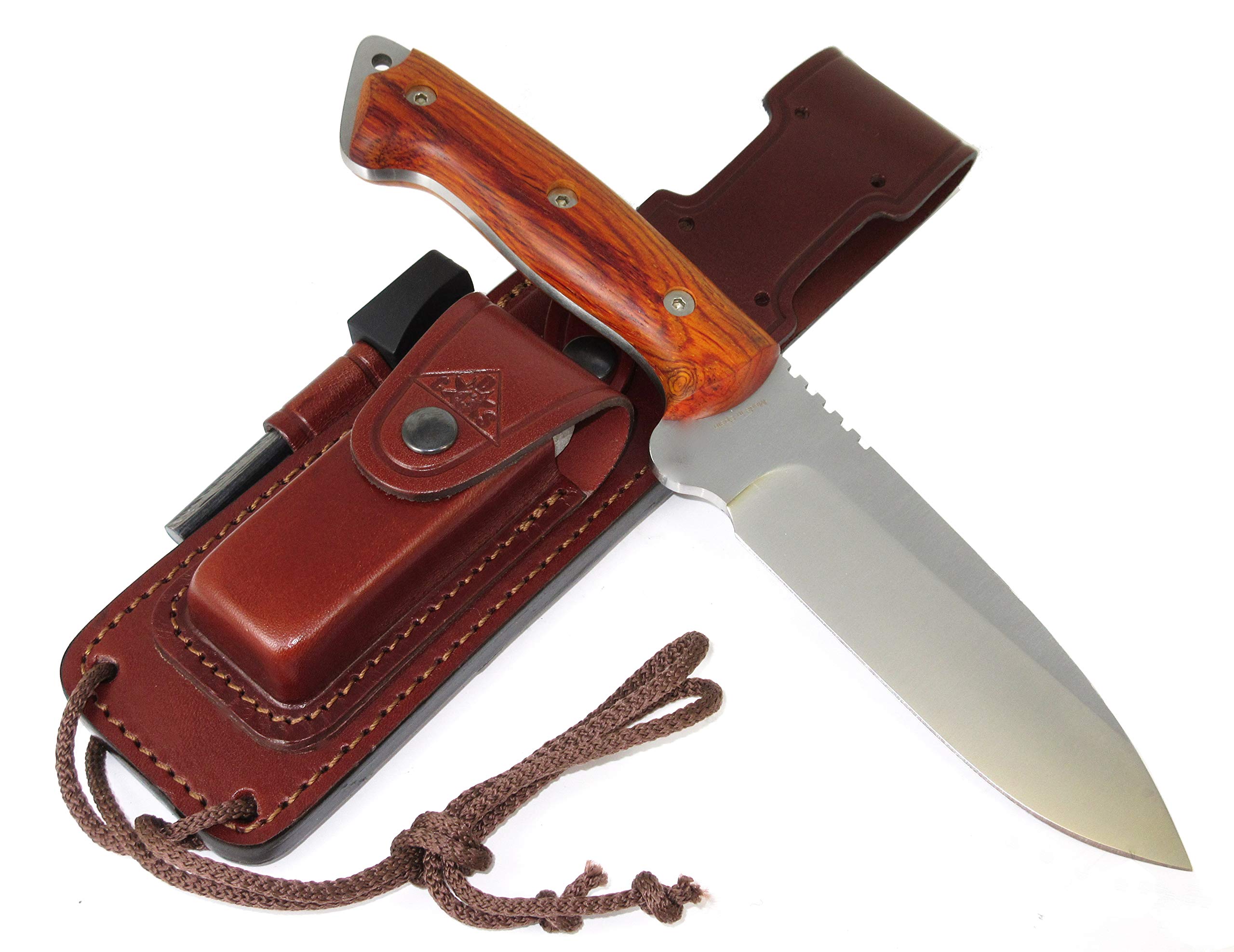 CELTIBEROCOCO - Outdoor / Survival / Hunting / Tactical Knife - Cocobolo Wood Handle, Stainless Steel MOVA-58 with Genuine Leather Multi-positioned Sheath + Sharpener Stone + Firesteel