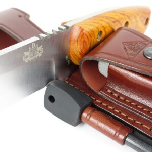 CELTIBEROCOCO - Outdoor / Survival / Hunting / Tactical Knife - Cocobolo Wood Handle, Stainless Steel MOVA-58 with Genuine Leather Multi-positioned Sheath + Sharpener Stone + Firesteel