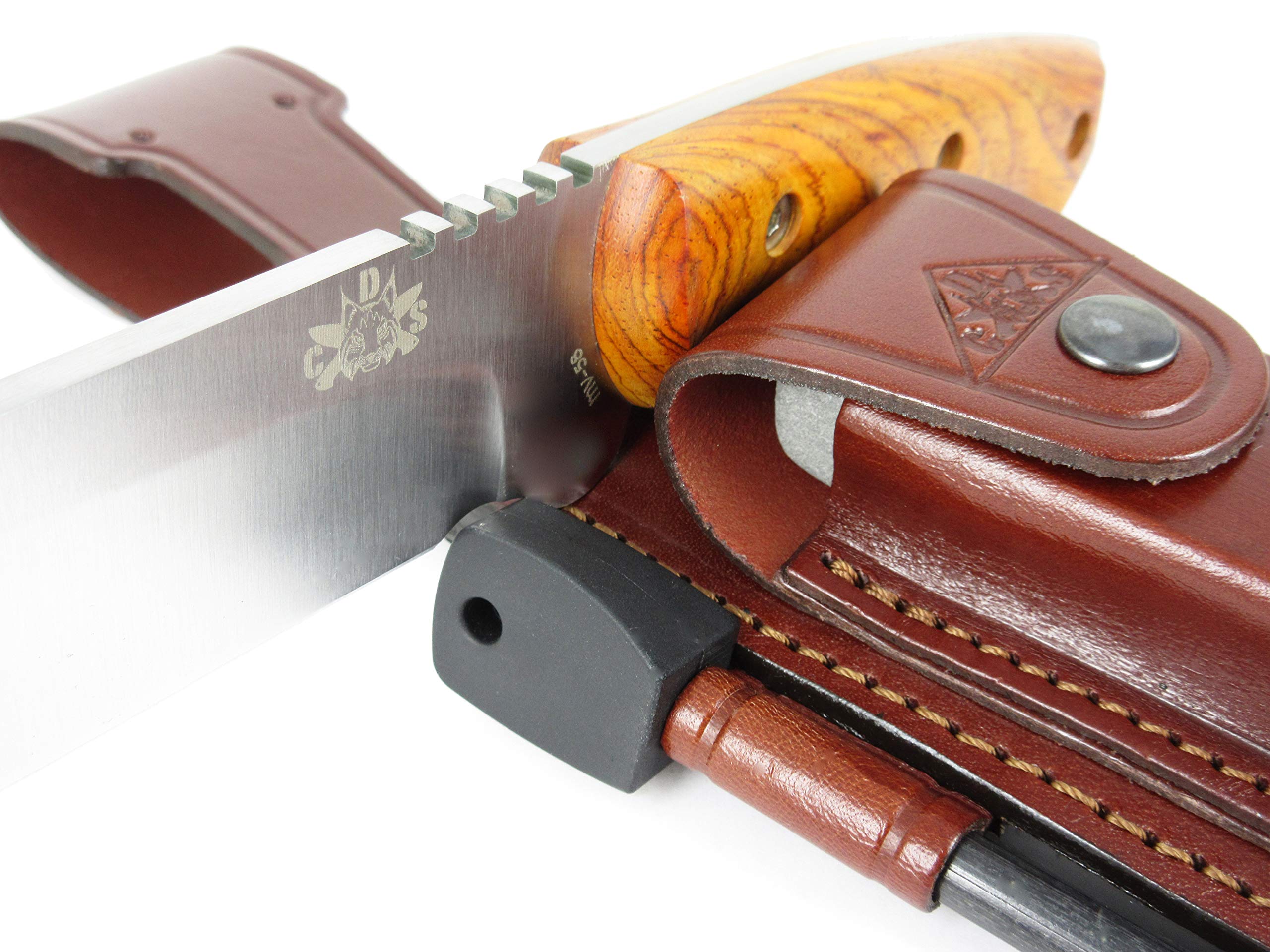 CELTIBEROCOCO - Outdoor / Survival / Hunting / Tactical Knife - Cocobolo Wood Handle, Stainless Steel MOVA-58 with Genuine Leather Multi-positioned Sheath + Sharpener Stone + Firesteel