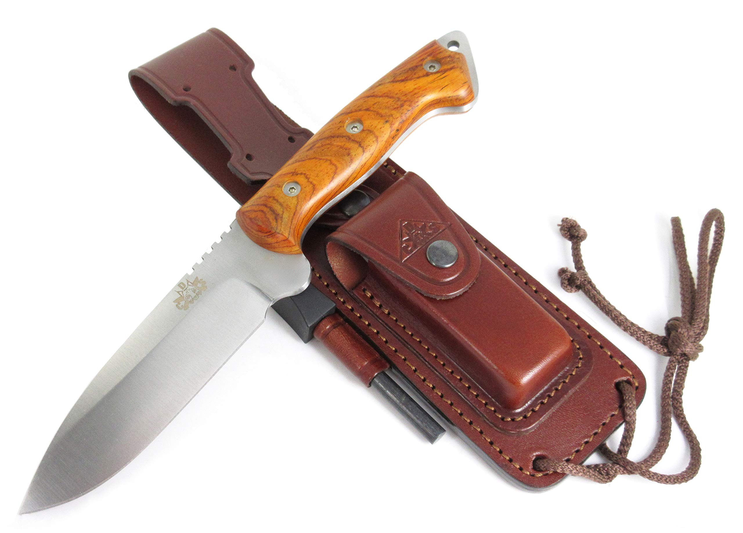 CELTIBEROCOCO - Outdoor / Survival / Hunting / Tactical Knife - Cocobolo Wood Handle, Stainless Steel MOVA-58 with Genuine Leather Multi-positioned Sheath + Sharpener Stone + Firesteel