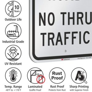 SmartSign 3M Engineer Grade Reflective Sign, Legend "Private Road No Thru Traffic", 18" high x 12" wide, Black on White