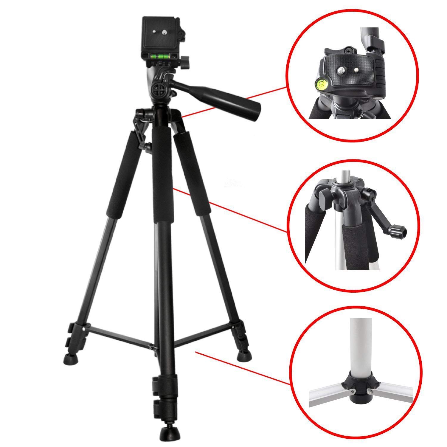 Lightweight 57-inch Camera Tripod for Canon EOS Rebel T3, T3i, T4i, T5, T5i T6i, T6s, T7, T7i, EOS 60D, EOS 70D, EOS 80D, EOS 5D Mark III, EOS 6D, EOS 7D Mark II, EOS-M, EOS-M3, EOS-M50 Cameras