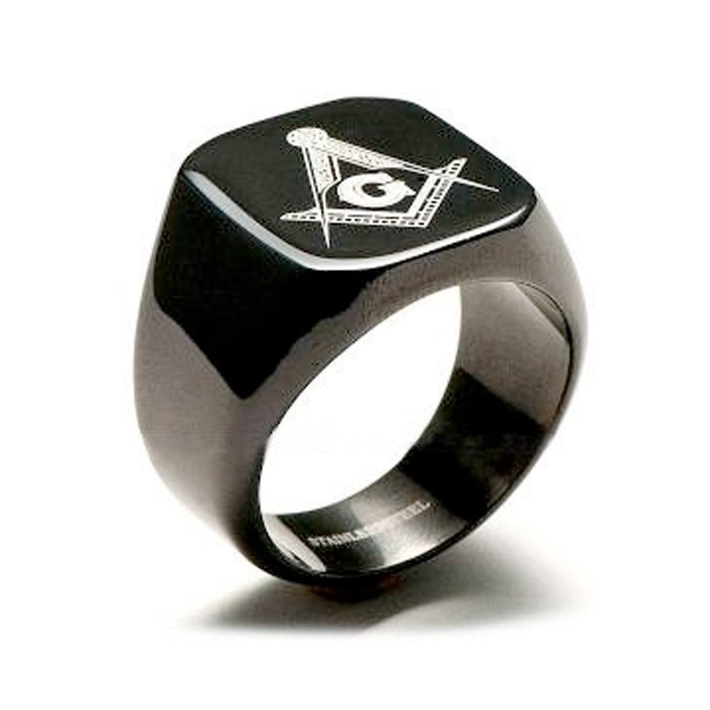 Black Flat Face Stainless Steel Masonic Rings for Men. Freemason Ring/Masonic Jewelry for Free Masonry Lodge Member (10)