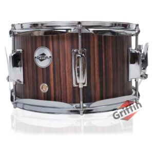 griffin firecracker snare drum | acoustic popcorn 10" x 6" poplar mini wood shell & black hickory pvc | concert marching percussion musical instrument with deluxe snare throw off, drummers key & head